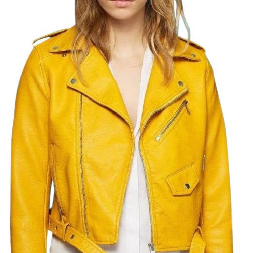Zara Faux Leather Yellow Moto Jacket - Gem
